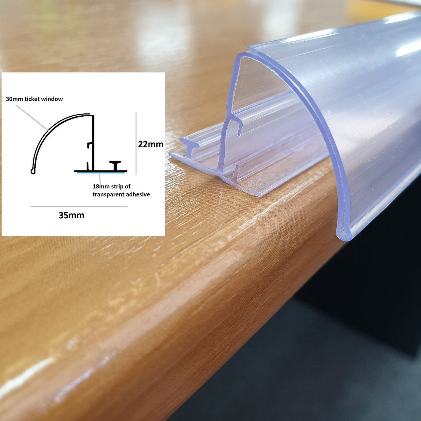 Curved Bullnose POP Data Strip with T Rail and Adhesive 30mm Ticket ...