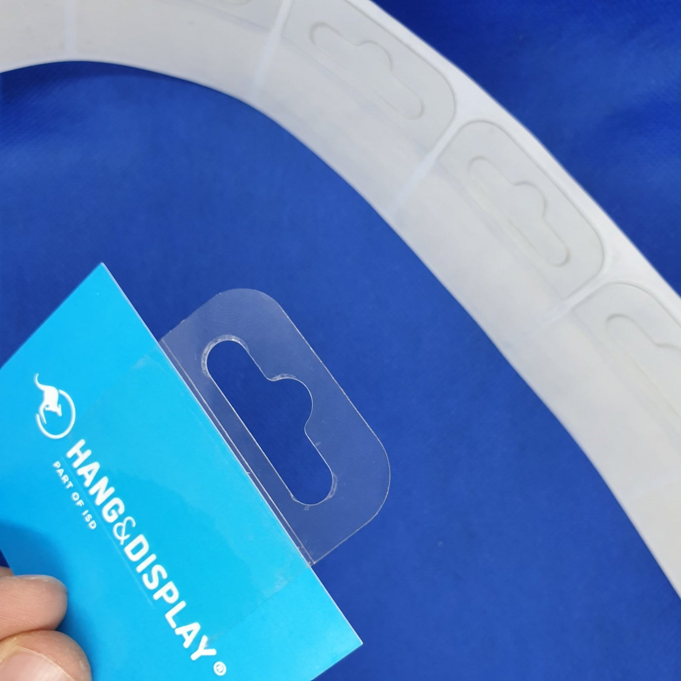 Self Adhesive Hang Tabs Flexi Euro Slot on Reel REF-360 — Hang and Display