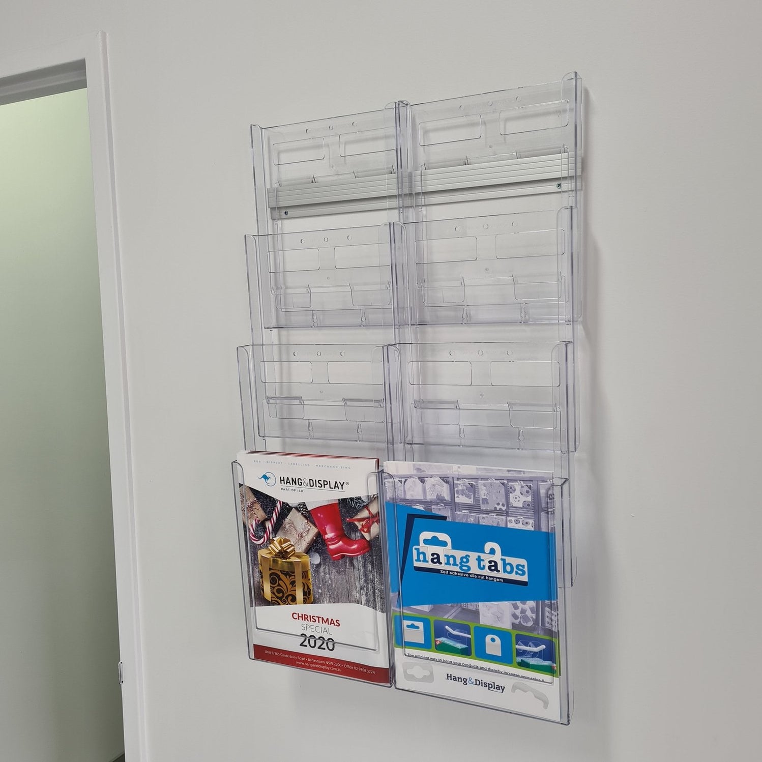 Wall Mounted A4 Brochure Holder 8 Pockets in 2 Rows — Hang and Display